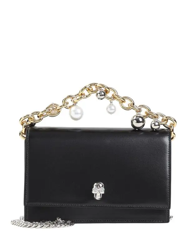 Alexander McQueen Small Skull Clutch With Pearl Chain Handle - Black