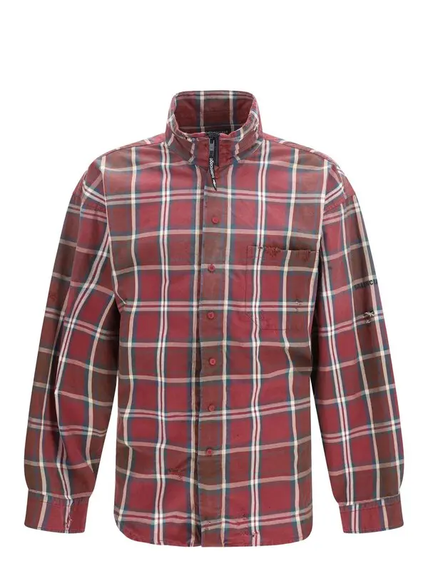 Balenciaga Zip Shirt In Cotton-blend Flannel - Red