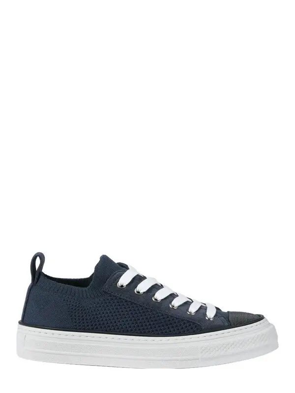 Brunello Cucinelli Cotton Knit And Suede Trainers - Blue