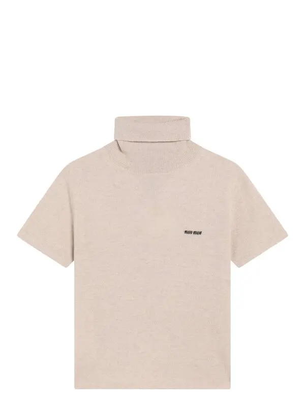 Miu Miu Cashmere Turtleneck Sweater With Embroidered Logo - Multicolor