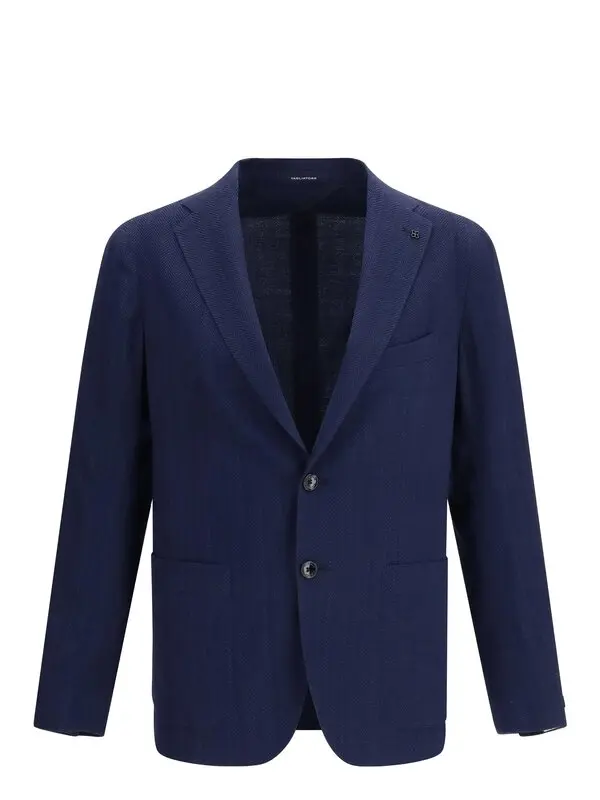 Tagliatore Single-breasted Herringbone Fabric Jacket - Blue