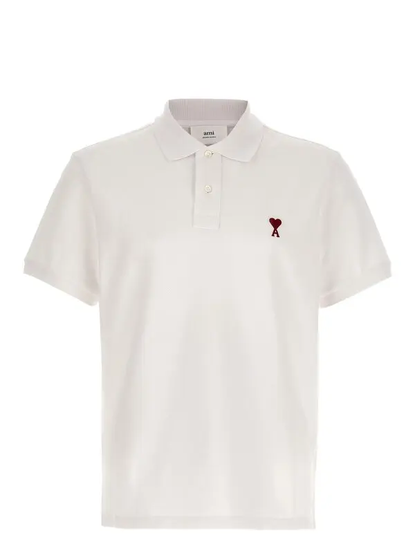 Ami De Coeur' Embroidered Piqué Cotton Polo Shirt - White