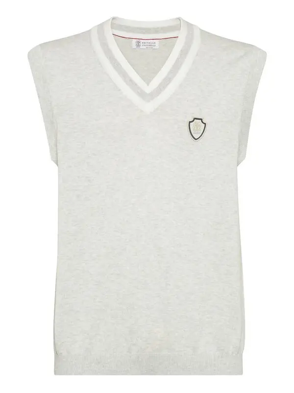 Brunello Cucinelli Sleeveless V-neck Vest With Appliqu - Gray
