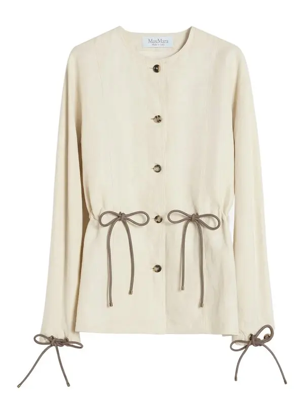 Max Mara Beige Linen And Silk Jacket With Drawstring - Cream