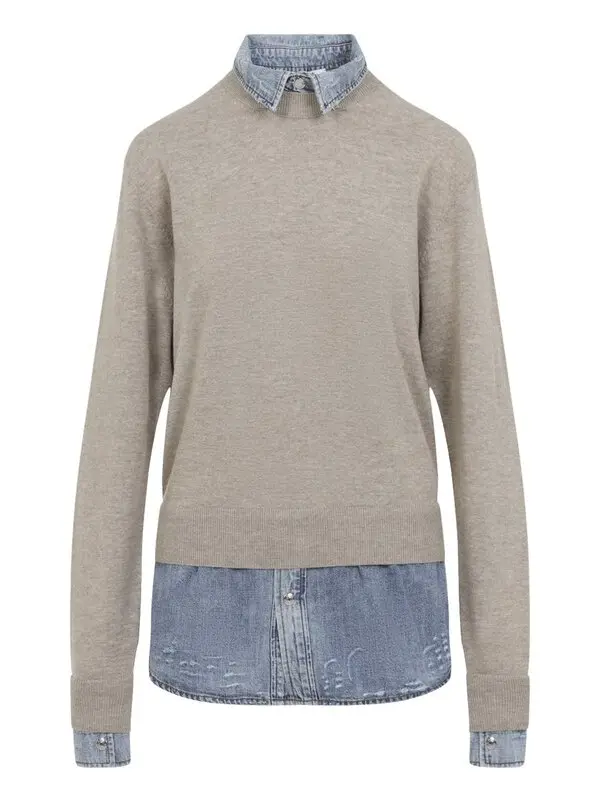 Acne Studios Layered Wool Sweater With Denim Detailing - Multicolor