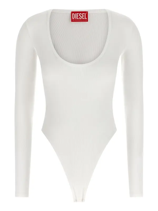 DIESEL® T-bodyn' Ribbed Viscose Blend Bodysuit With Logo Patch - White