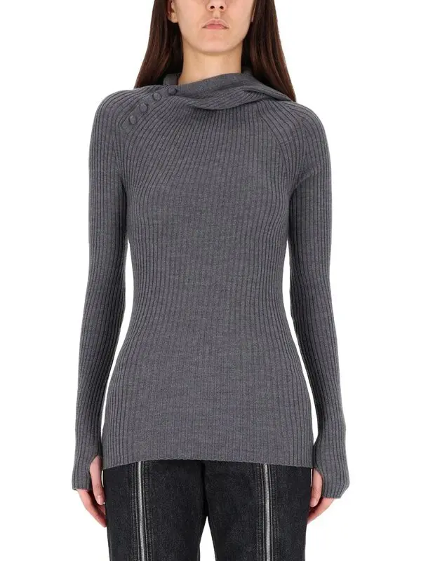JEAN PAUL GAULTIER Ribbed Wool Sweater With Button Detail - Gray