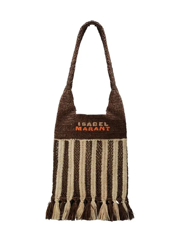 Isabel Marant Étoile Striped Raffia Bag With Fringe Trim - Brown