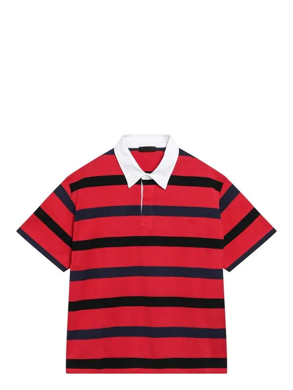 Prada Short-sleeved Polo Shirt With / Blue Stripes - Red