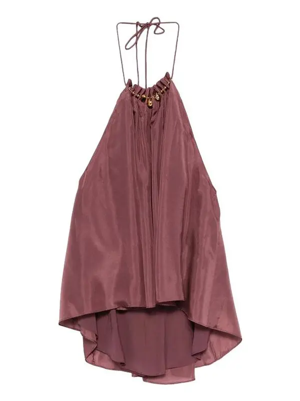 Zimmermann Halter Neck Beaded Silk Blouse - Purple