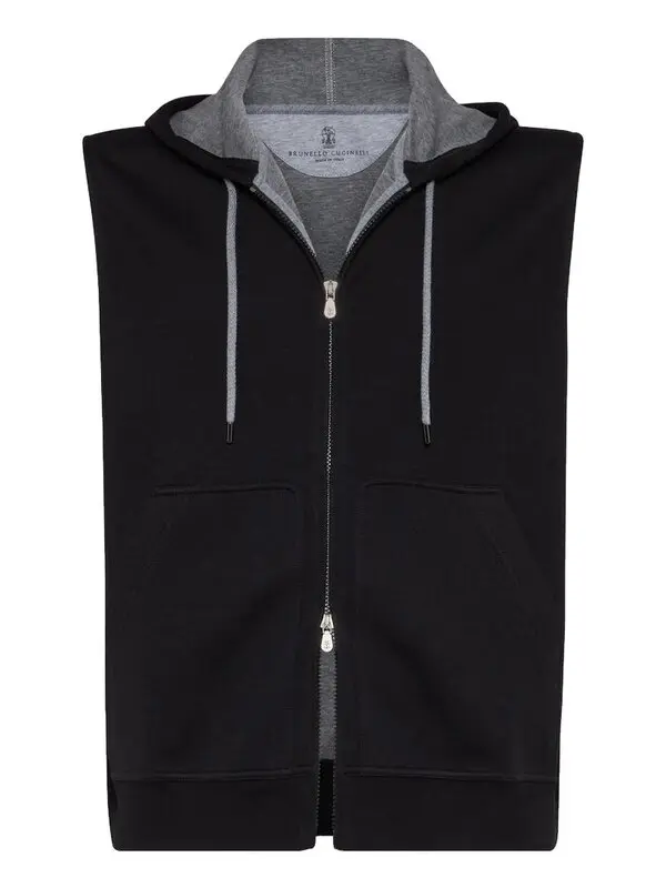 Brunello Cucinelli Cotton-cashmere Blend Sleeveless Zip-up Hoodie - Black
