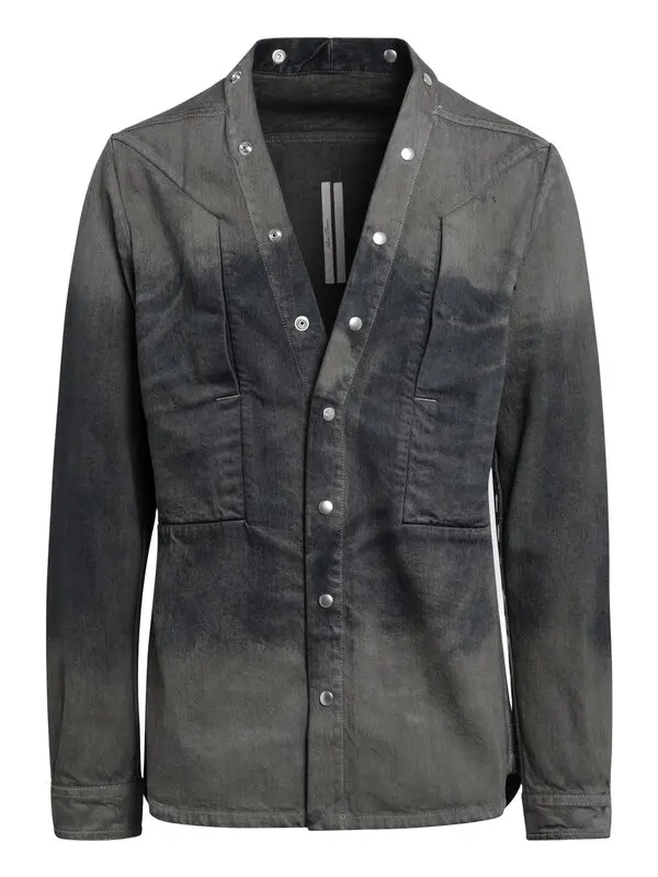 Rick Owens V-neck Shirt In Grey Degrade Denim - Multicolor