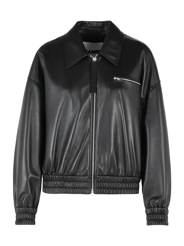 JIL SANDER Leather Bomber Jacket - Black