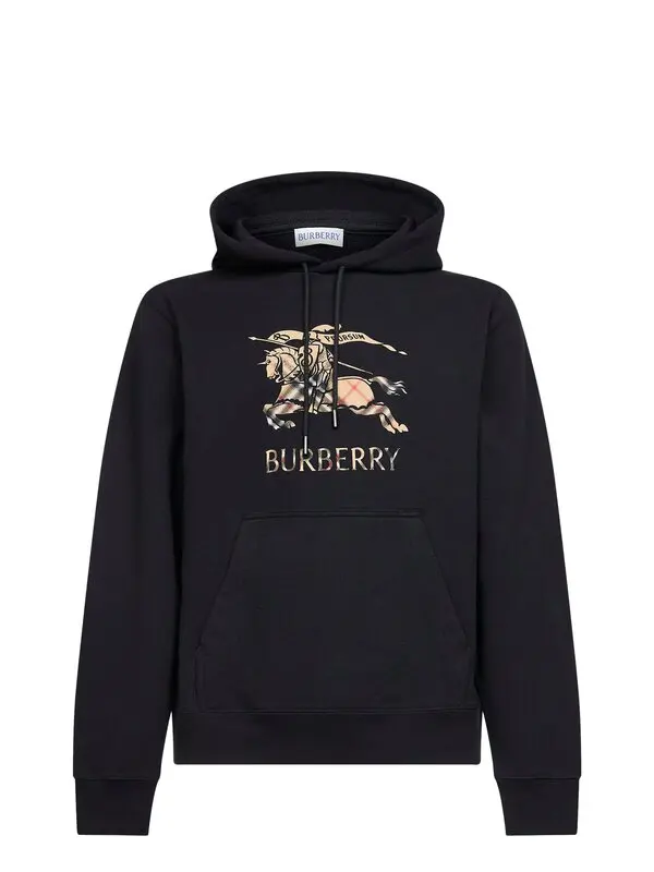 Burberry Black Cotton Hoodie With Equestrian Knight Design - Multicolor