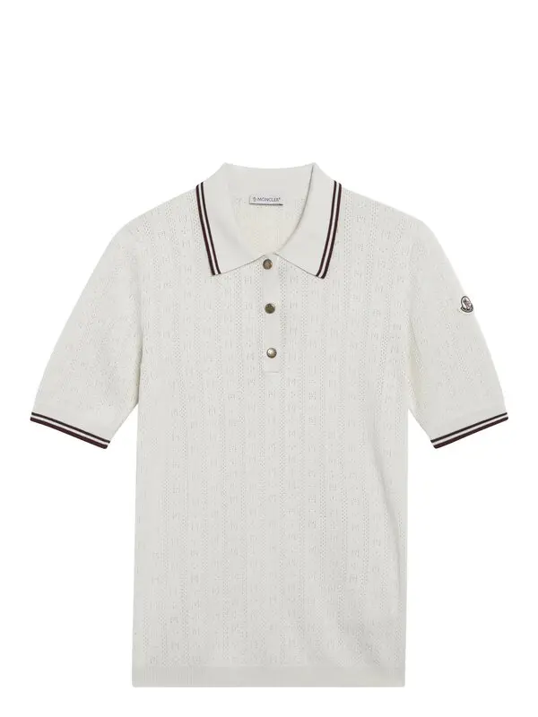 Moncler Cotton Knit Polo With Logo Detail - White