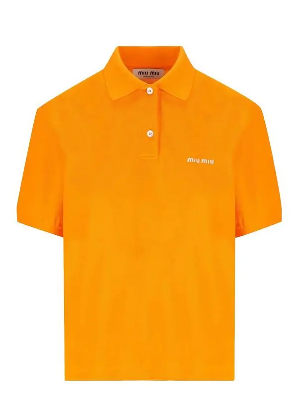 Miu Miu Cotton Piqué Polo Shirt With Embroidered Logo - Orange
