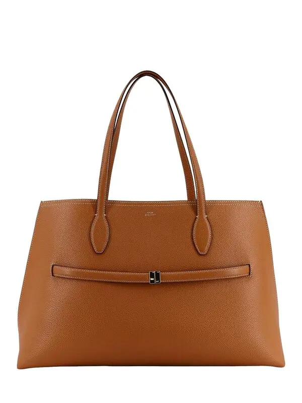 TOTEME Leather Shoulder Bag With Lettering Logo - Tan