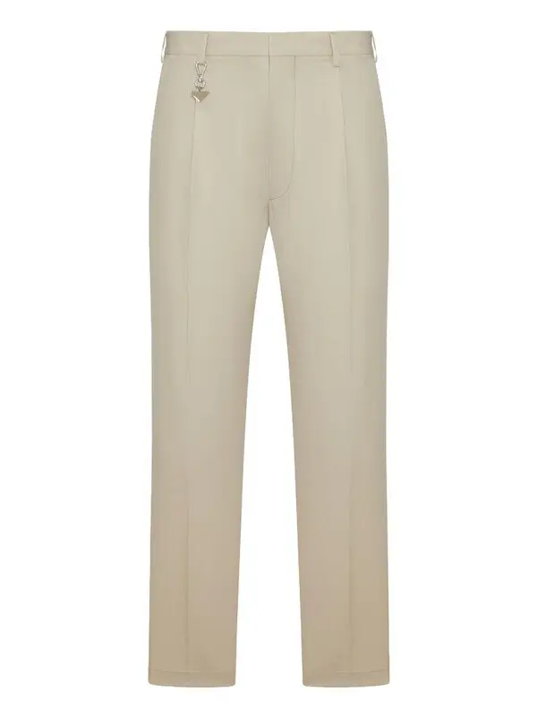 Prada Cotton Trousers With Enameled Metal Triangle Logo - Cream