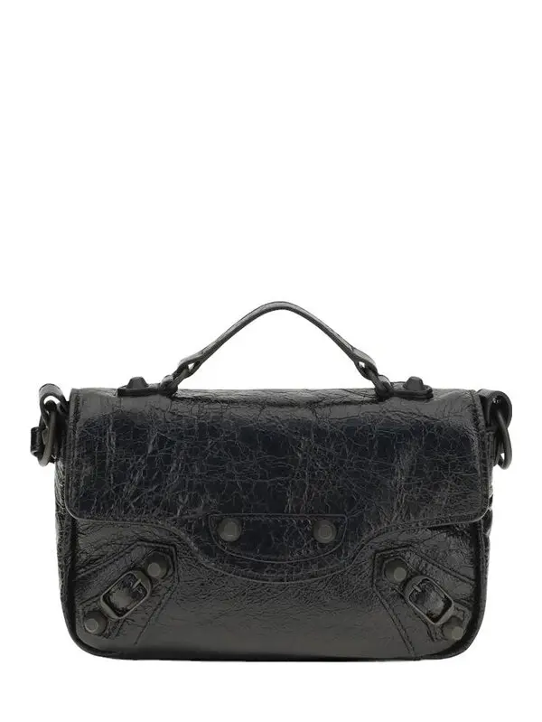Balenciaga Leather Crinkled Finish Shoulder Bag - Black