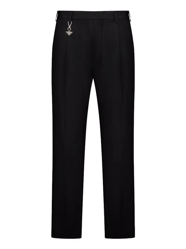 Prada Slim Fit Cotton Trousers With Enameled Triangle Logo Detail - Black