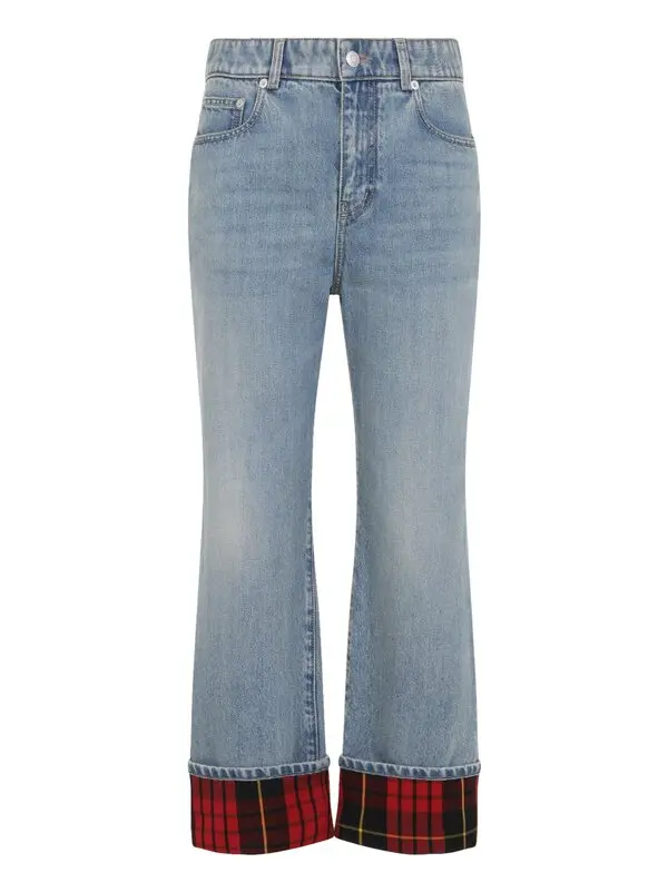 Alexander McQueen Light Cotton Jeans With Checkered Cuffs - Blue