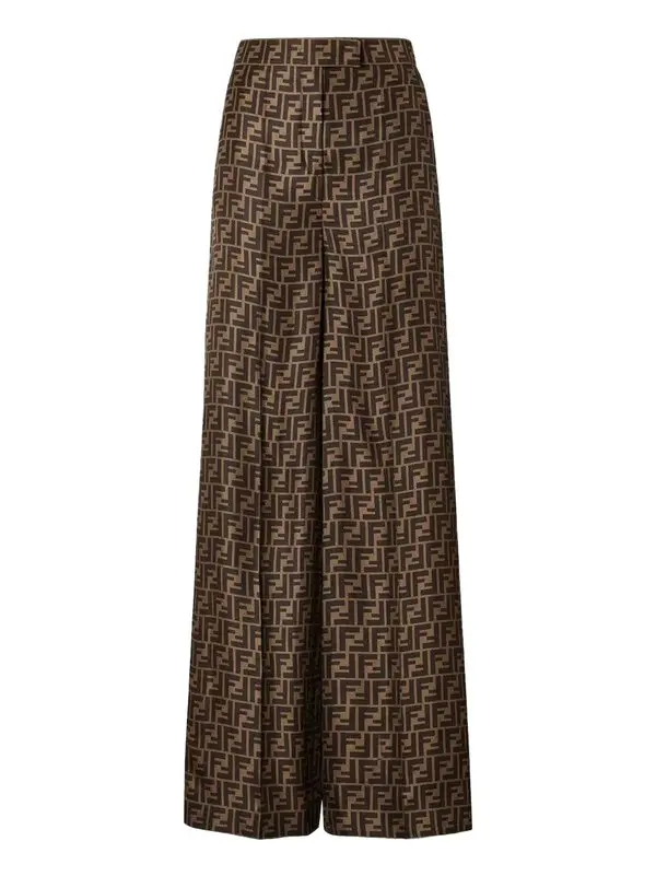 Fendi Ff Silk Twill Wide Leg Trousers - Brown
