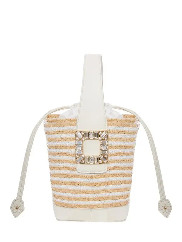 ROGER VIVIER Striped Raffia Bucket Bag With Jewel Buckle - Multicolor