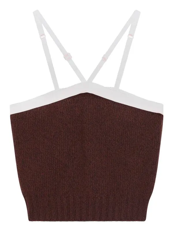 Prada Wool And Cashmere Knit Top With Logo Detail - Brown