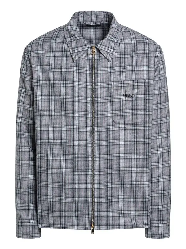 Versace Light Blue Zip-up Checked Shirt - Multicolor