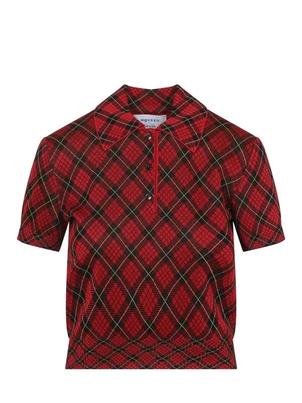 Alexander McQueen Microcheck Viscose Polo - Red