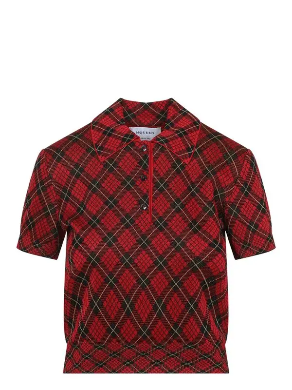 Alexander McQueen Microcheck Viscose Polo - Red