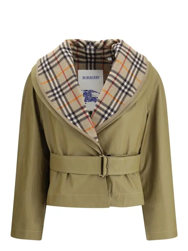 Burberry Cropped Cotton Jacket With Check Quilting - Cream