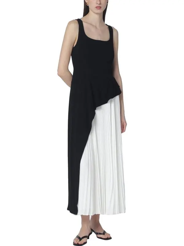 Simkhai Asymmetrical Peplum Pleated Dress - Black