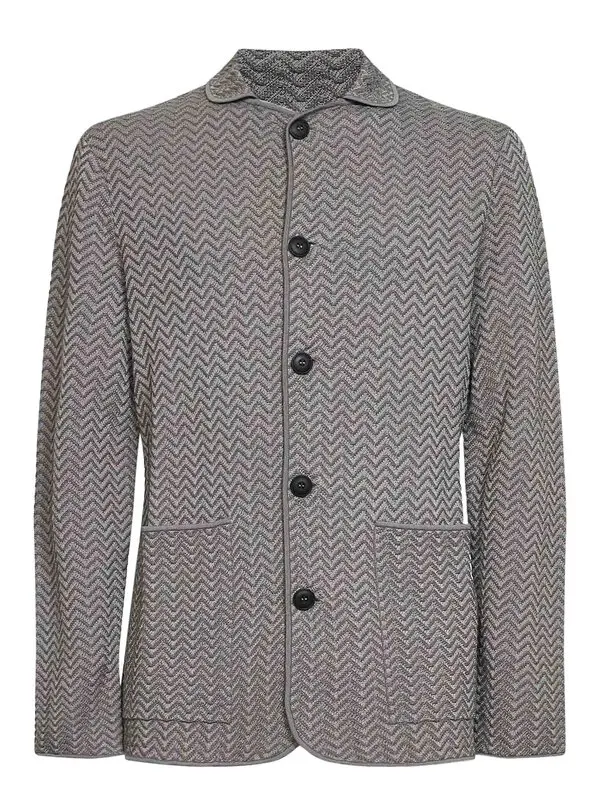 Giorgio Armani Grey Chevron Ottoman Viscose Blend Jacket - Multicolor