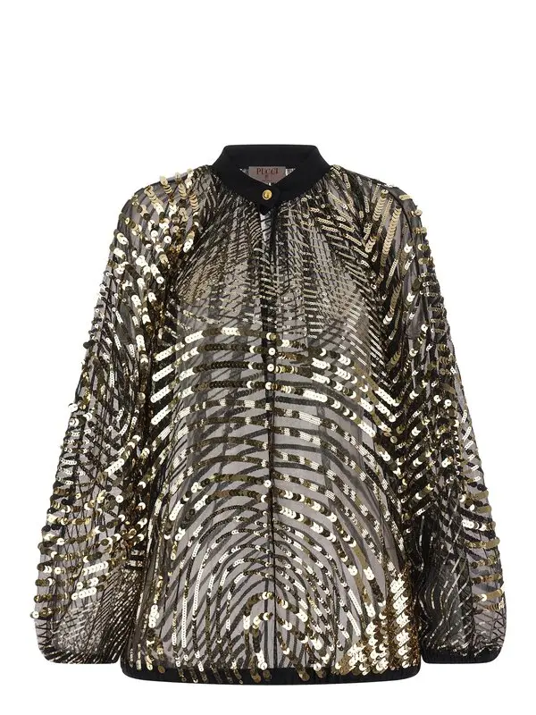 Emilio Pucci Iride' Sequined Tulle Blouse - Black