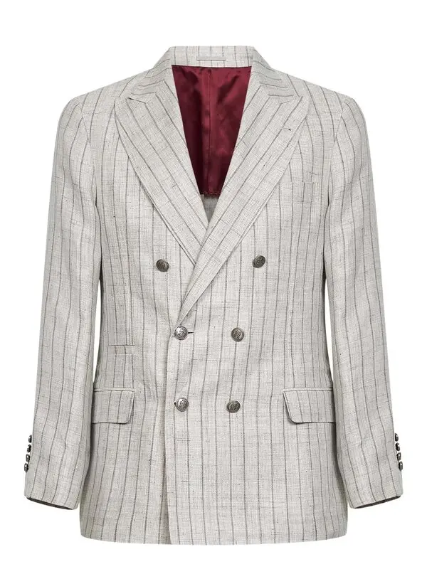 Brunello Cucinelli Light Grey Pinstriped Twill Deconstructed One-and-a-half-breasted Blazer - Multicolor