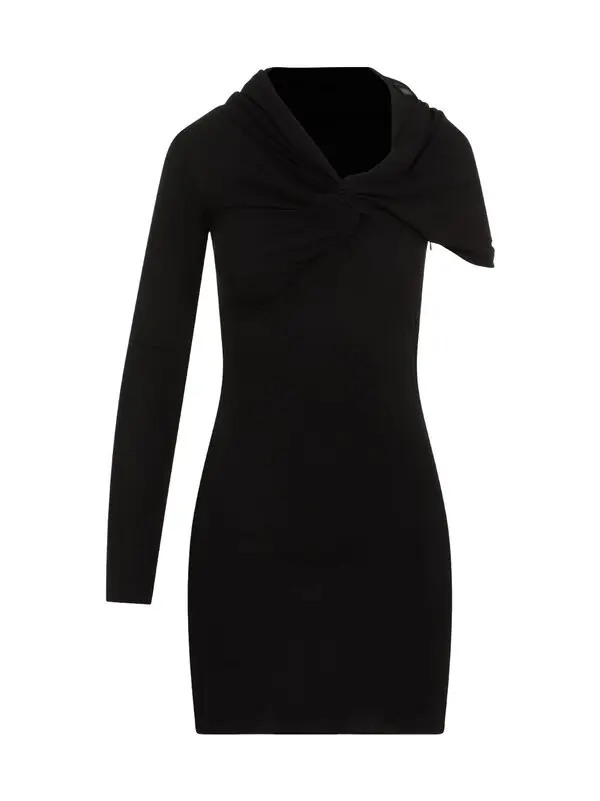 Saint Laurent Asymmetrical Knotted Viscose Mini Dress - Black