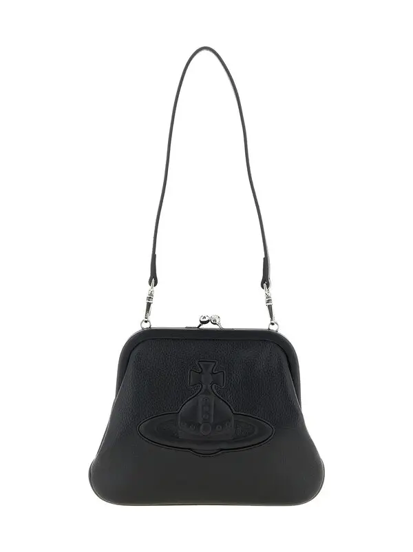 VIVIENNE WESTWOOD Textured Leather Orb Clutch - Black