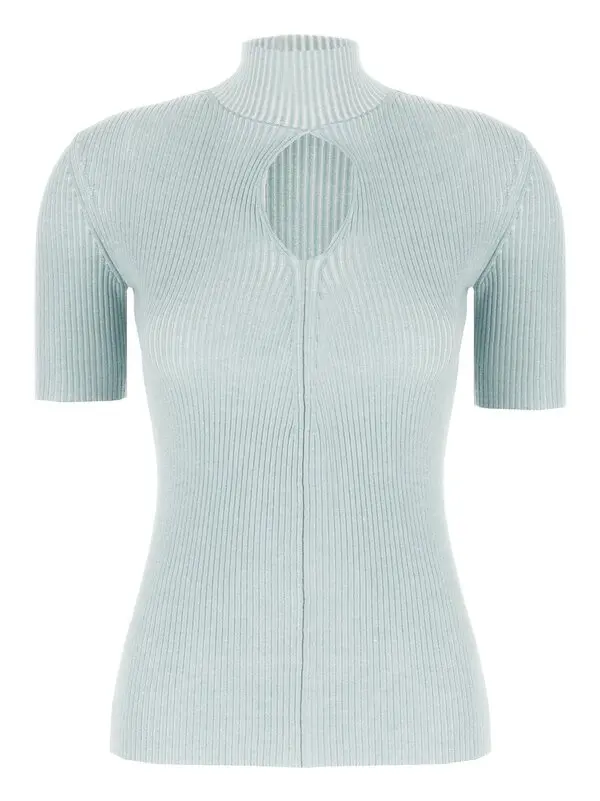 Fendi Ribbed Knit Top With Keyhole Detail - Multicolor