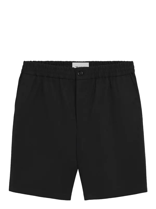 Ami Elasticated Waist Shorts With Embossed De Coeur Detail - Black