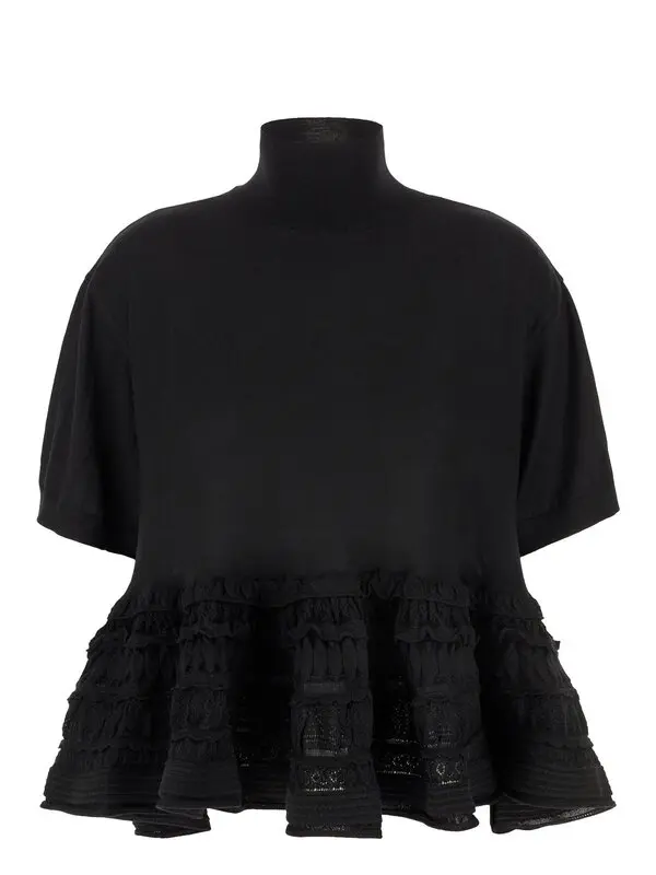 Alaïa High Neck Ruffled Lace Top - Multicolor