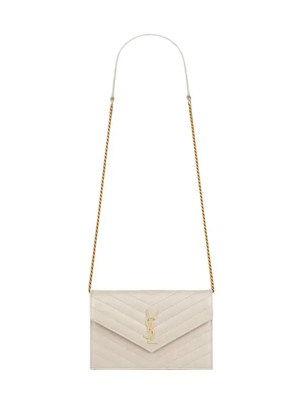 Saint Laurent Cassandre Chain Envelope Clutch In Grain De Poudre Leather - Cream