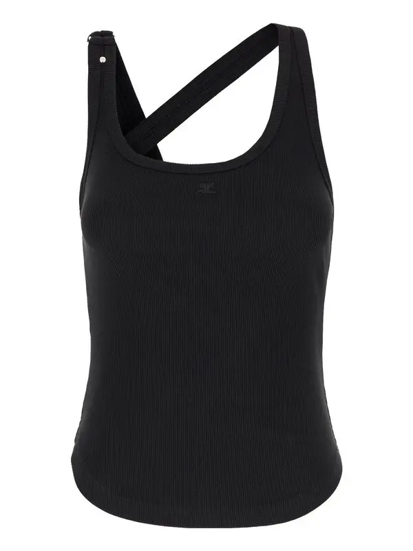 COURREGES Ribbed Asymmetrical Strap Tank Top - Multicolor