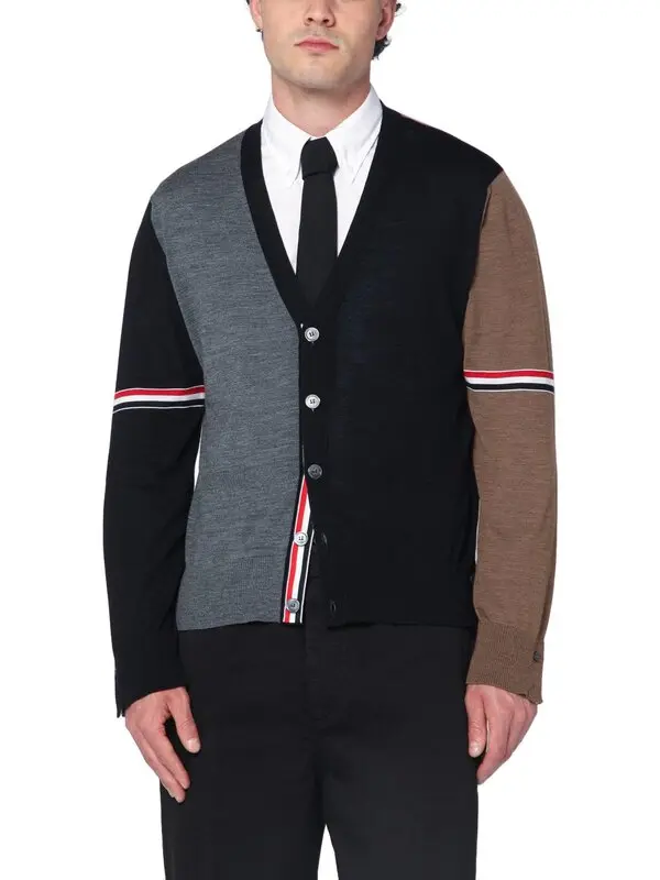 Thom Browne Virgin Wool Colorblock Cardigan - Blue