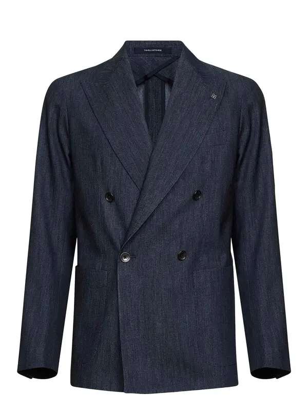 Tagliatore Blue Cotton Denim Montecarlo Double-breasted Blazer - Multicolor