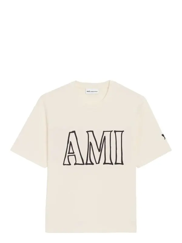 Ami Boxy Fit Short Sleeves Teeshirt With Print At Front And Back - White