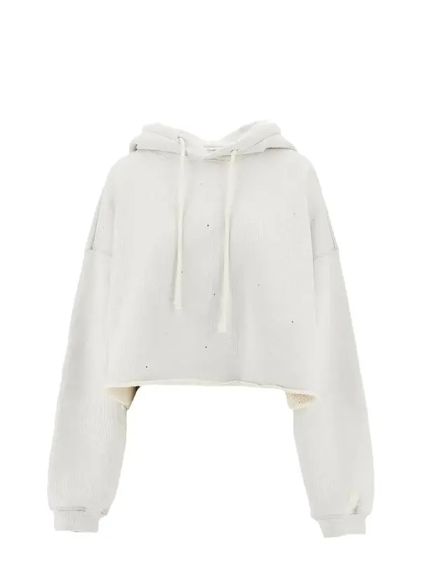 GOLDEN GOOSE Cropped Oversized Hoodie In Heavy Fleece With Distressed Wash - Gray