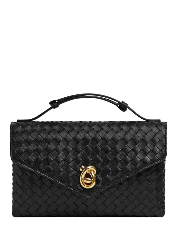 Bottega Veneta Intrecciato Leather Knot Lock Bag - Black
