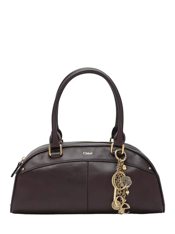 Chloé Plum Leather Bowling Bag With Gold Tone Charms - Red