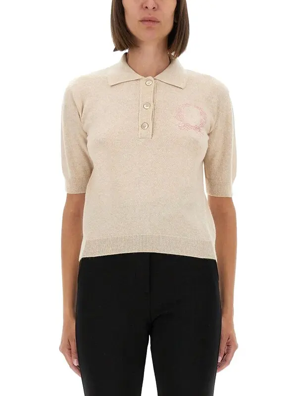 Moschino Polo Shirt With Logo Detail - Cream